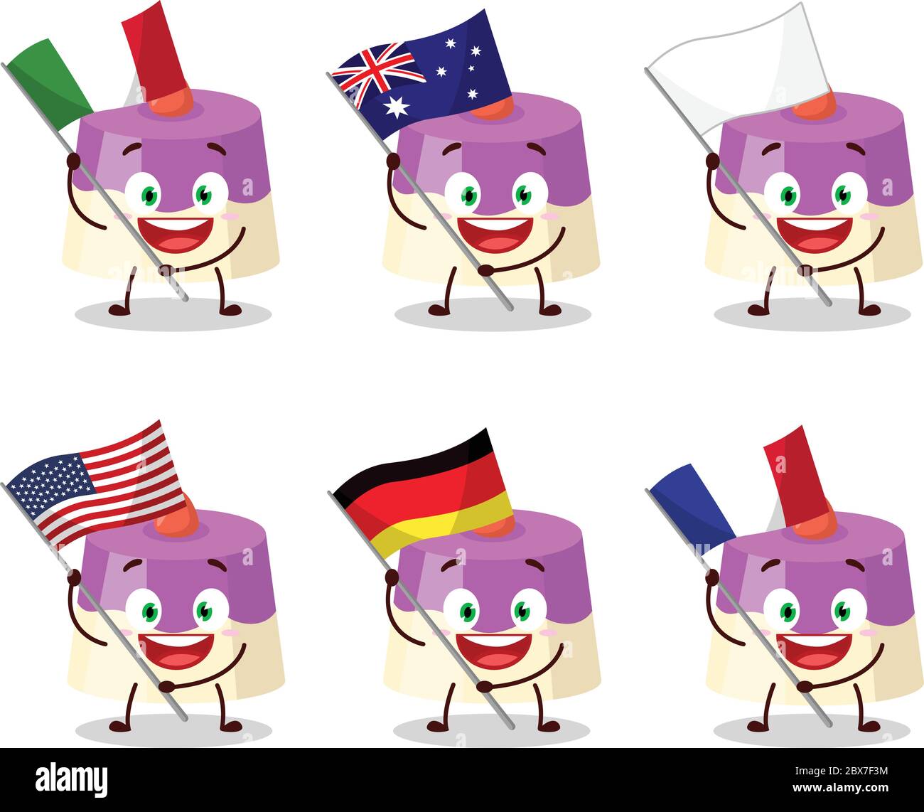 Cake cartoon character bring the flags of various countries Stock ...