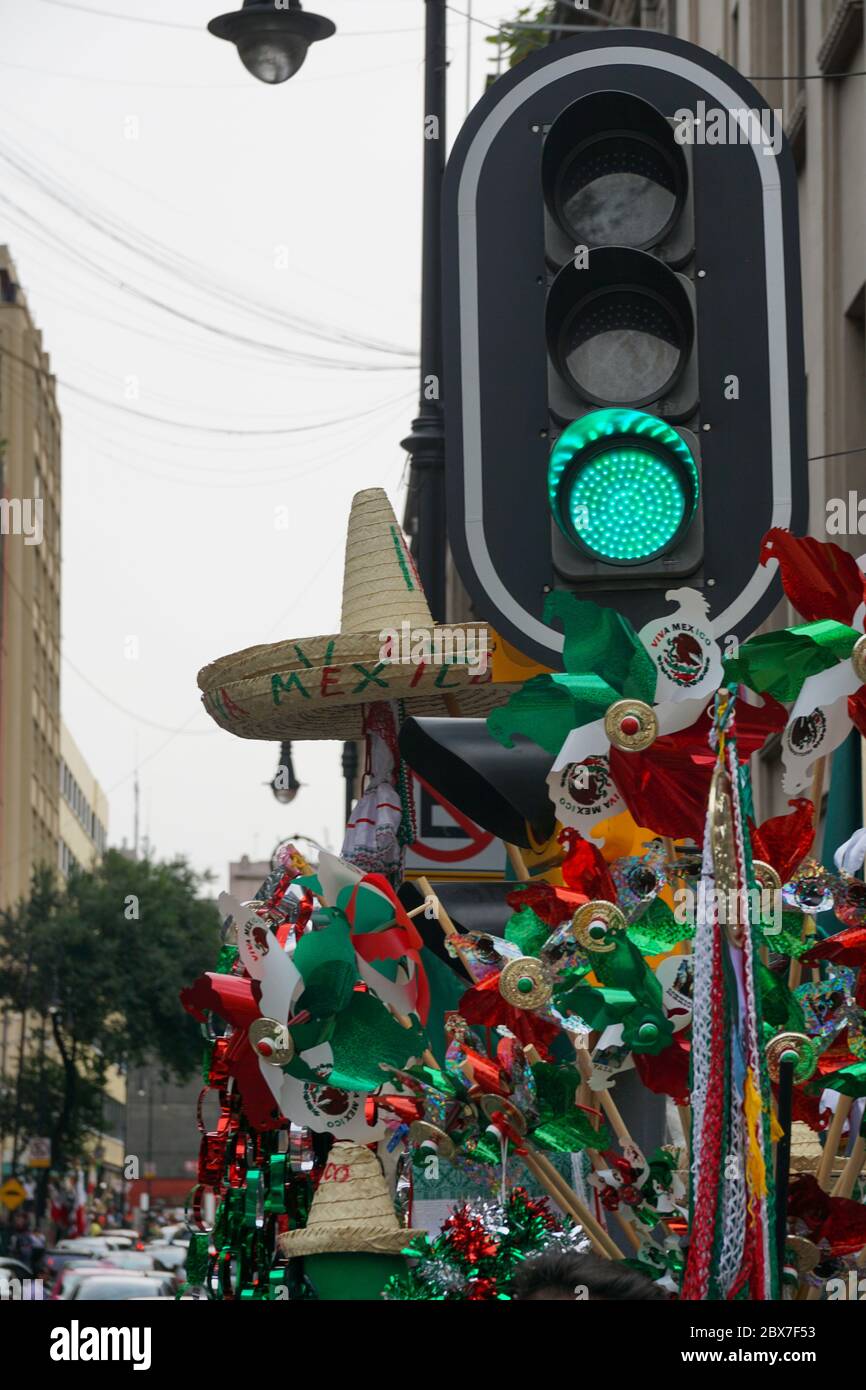 Mexican patriotic objects in downtown Mexico City traffic light Stock ...
