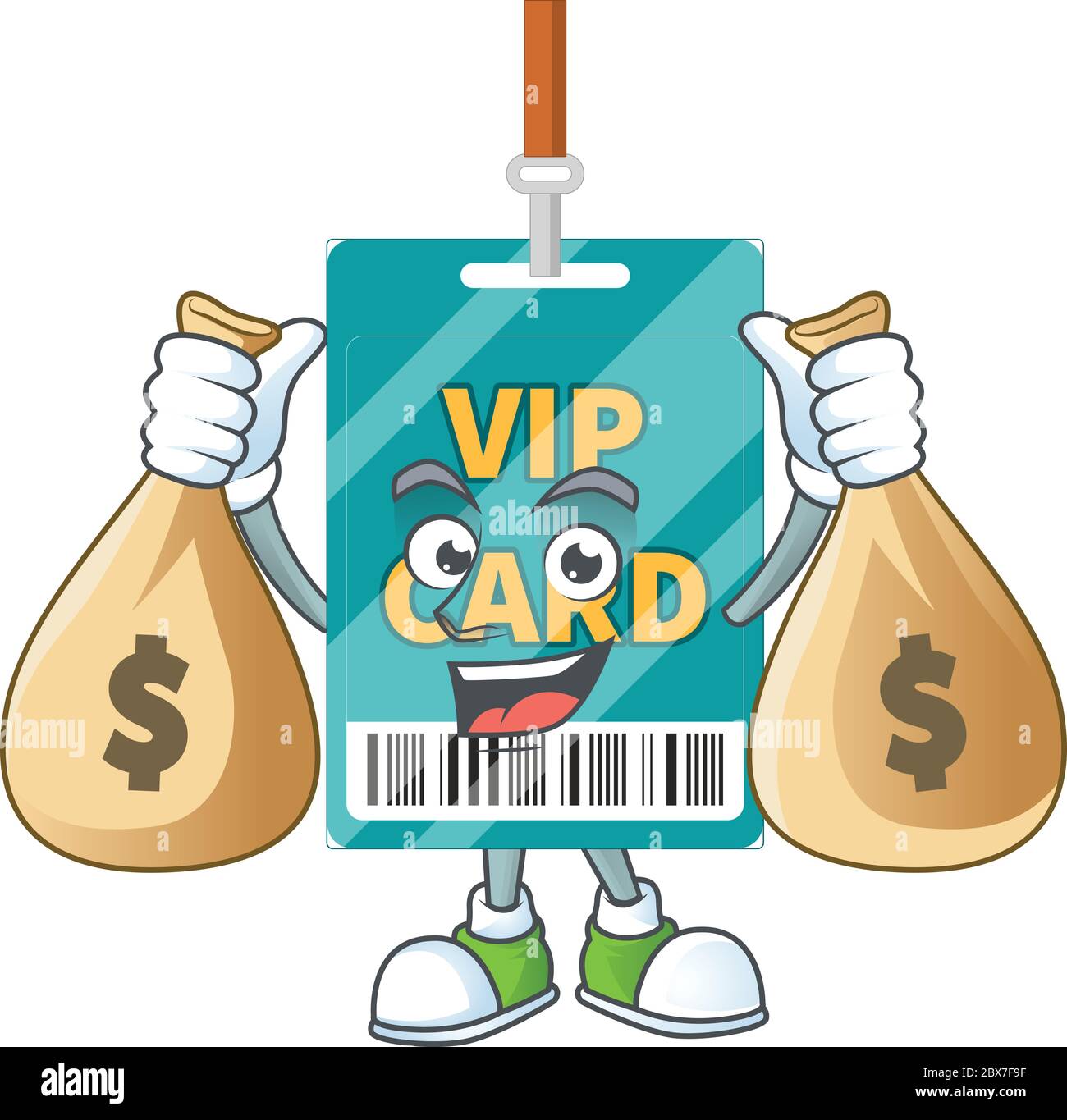 A humble rich VIP pass card caricature character design with money bags ...
