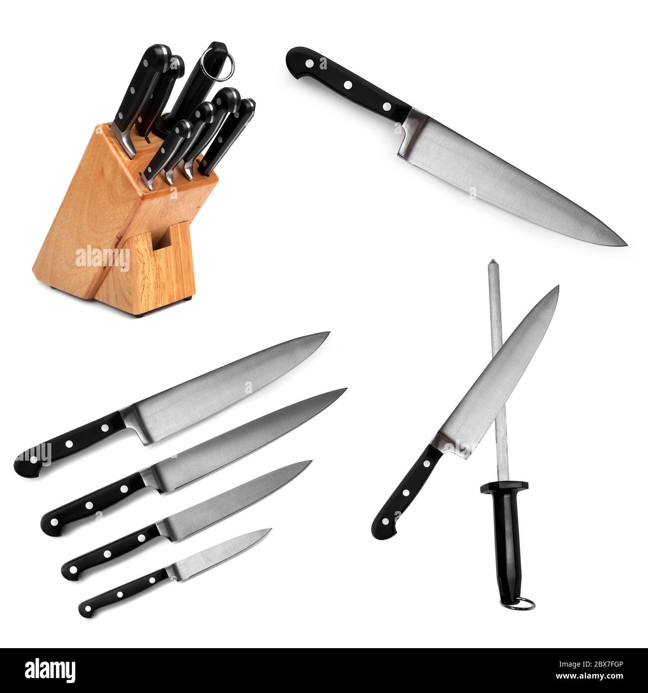 Collection of kitchen knives, isolated on white Stock Photo - Alamy