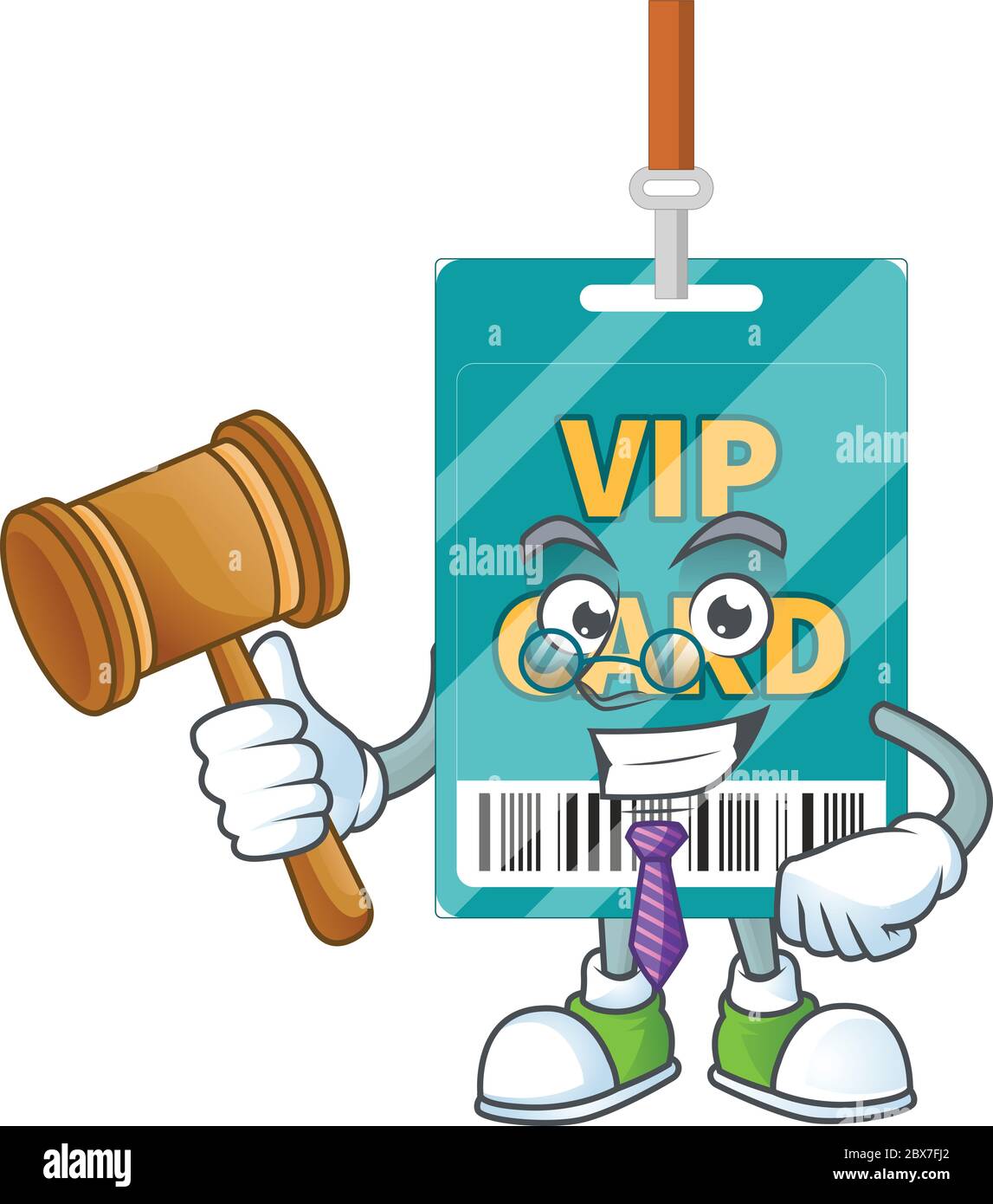 A wise Judge VIP pass card cartoon mascot design wearing glasses Stock ...