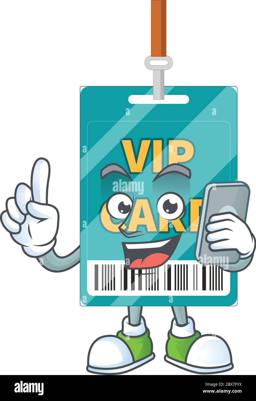 cartoon drawing concept of VIP pass card speaking with friends on phone ...