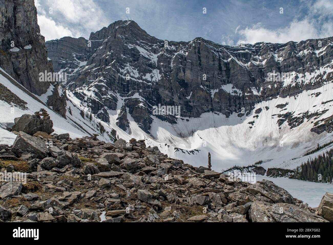 Rock outcrop on southeast slope above Rawson Lake, Alberta, Canada in ...
