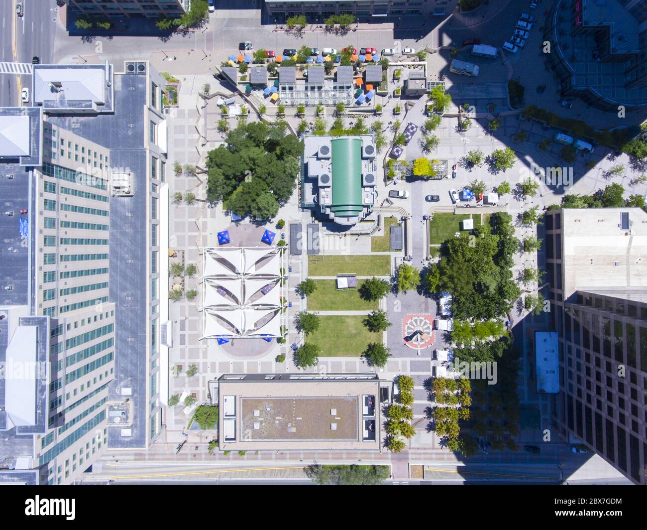 Aerial view of Gallivan Center in downtown Salt Lake City, Utah, USA ...