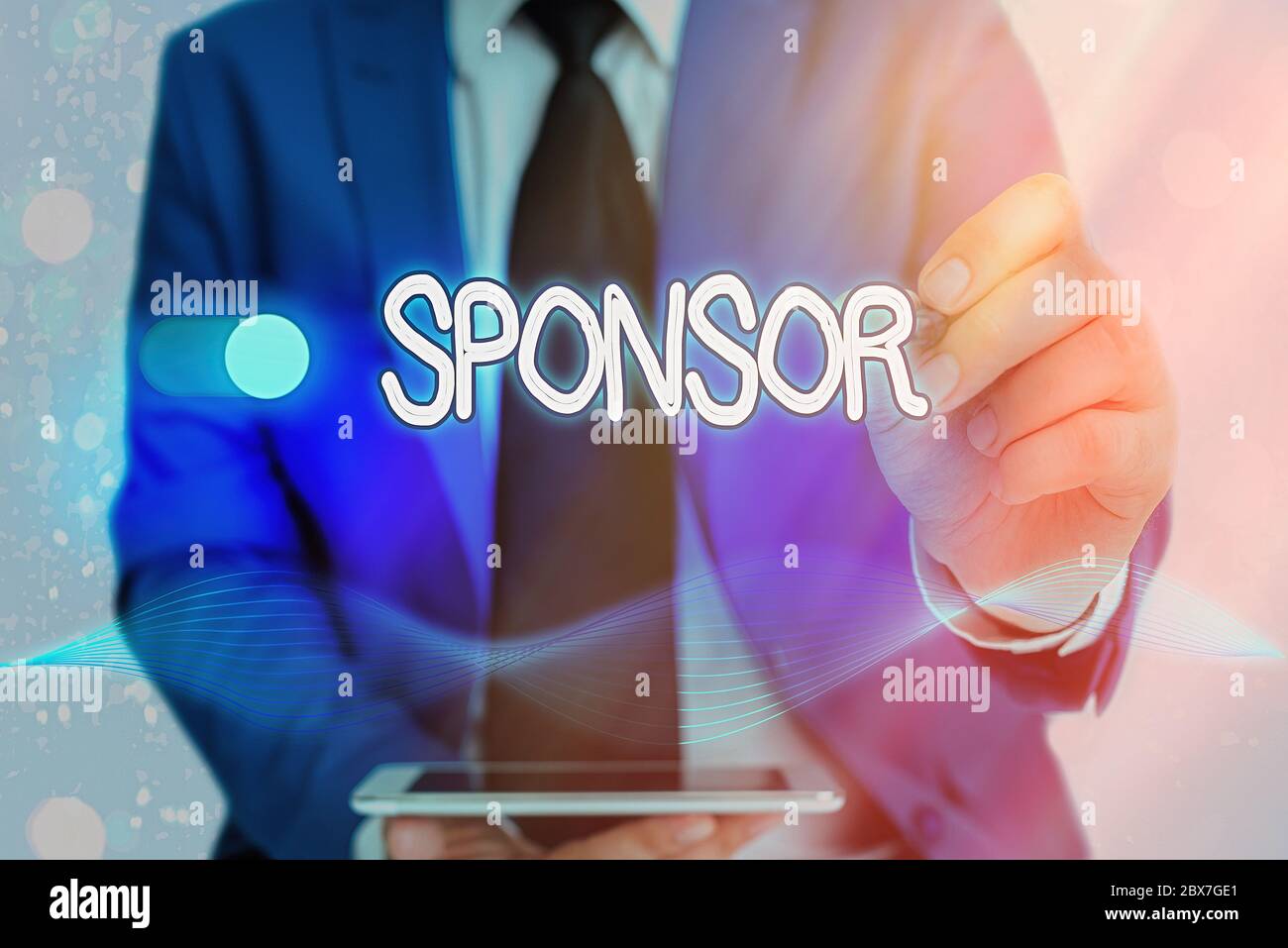 Writing note showing Sponsor. Business concept for provide funds for ...