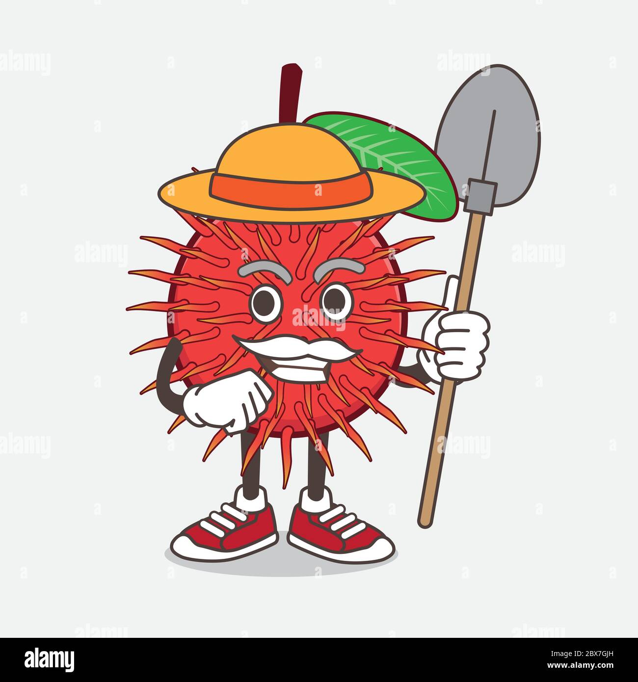 An illustration of Rambutan Fruit cartoon mascot character with hat and ...