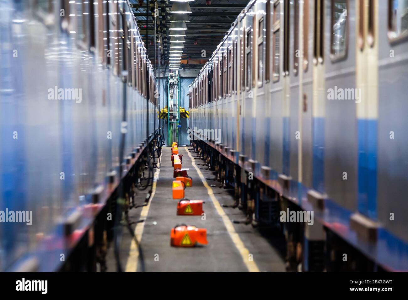 Subway train metro depot Stock Photo - Alamy