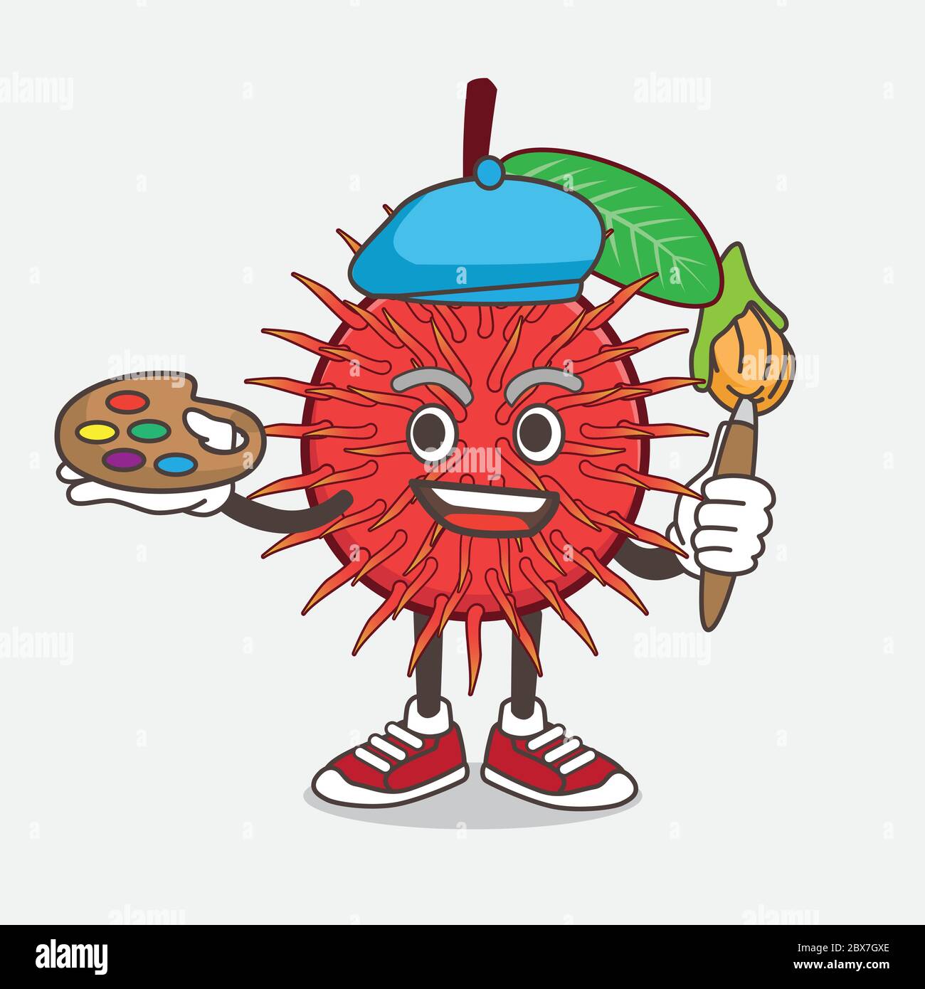 An illustration of Rambutan Fruit cartoon mascot character painter ...