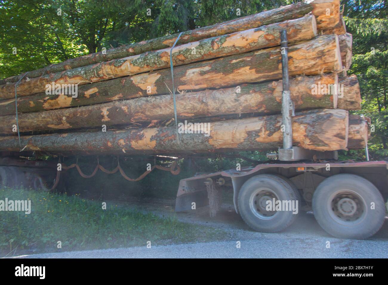 Forestry lorry loaded with tree trunks in Vercors, Drome France Stock ...