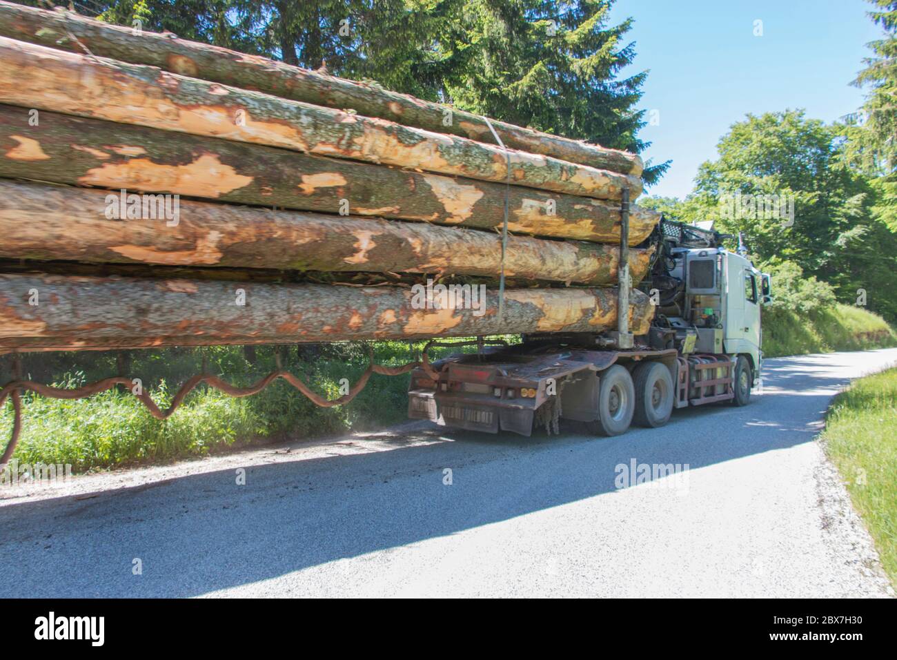 Forestry lorry loaded with tree trunks in Vercors, Drome France Stock ...