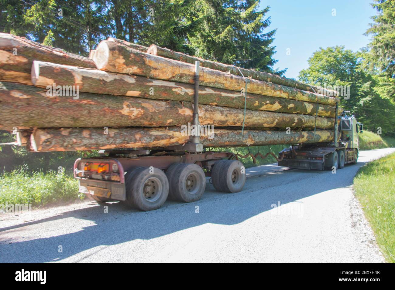 Forestry lorry loaded with tree trunks in Vercors, Drome France Stock ...