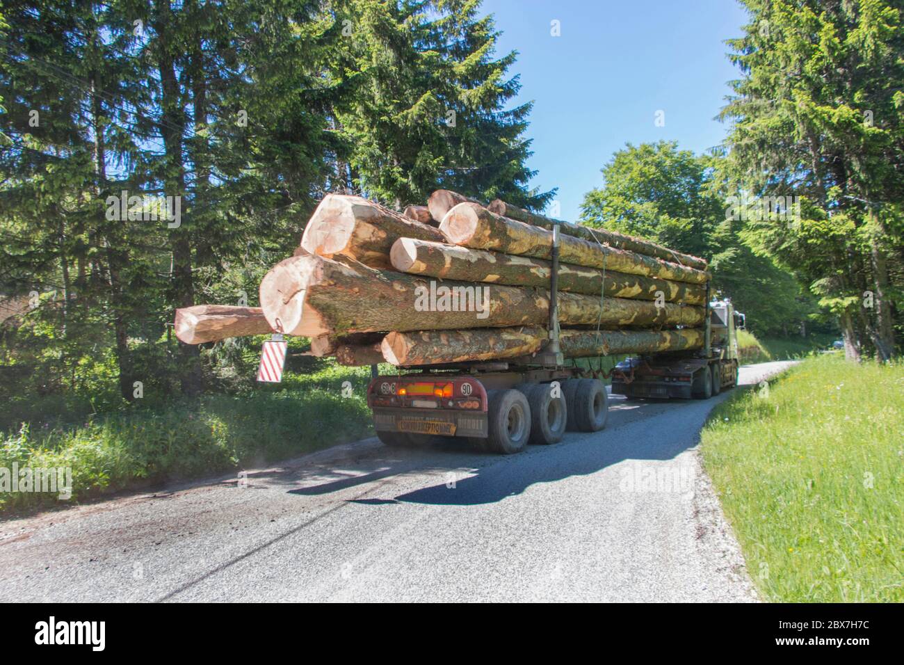 Forestry lorry loaded with tree trunks in Vercors, Drome France Stock ...