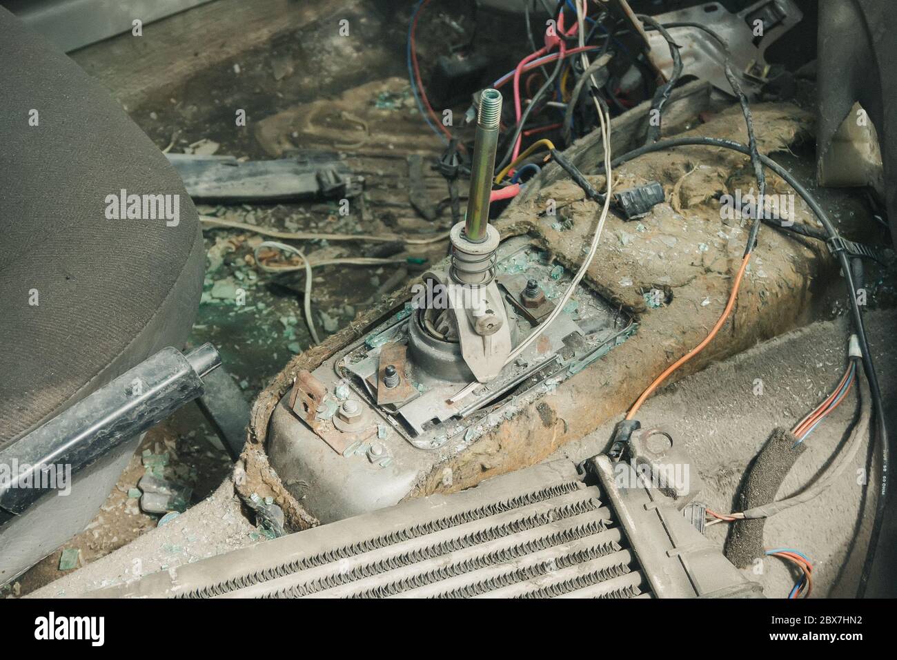 inside view to disassembled gearbox of a broken in crash interior of ...