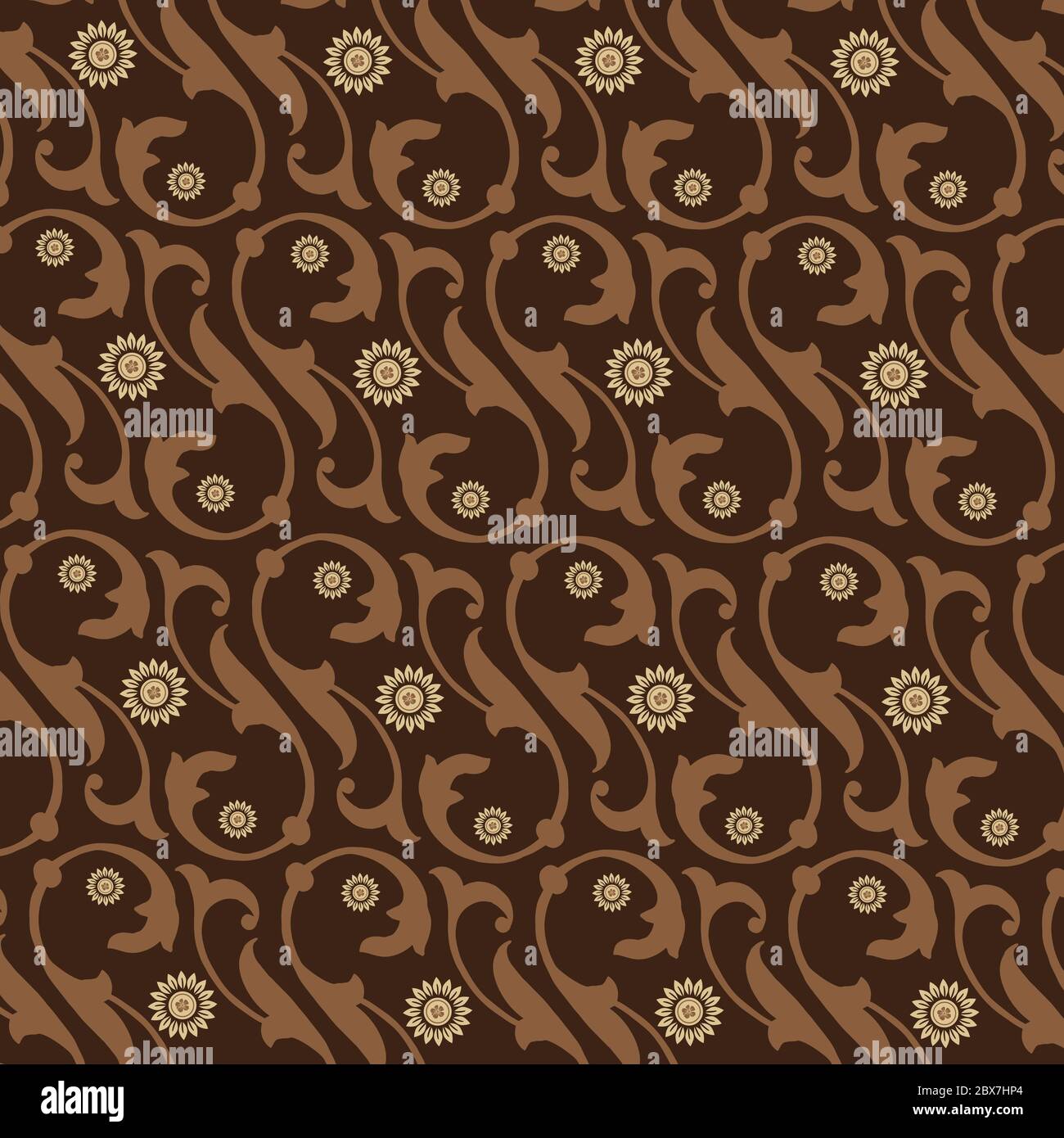 Beautiful floral pattern on Javanese batik with elegant dark brown ...