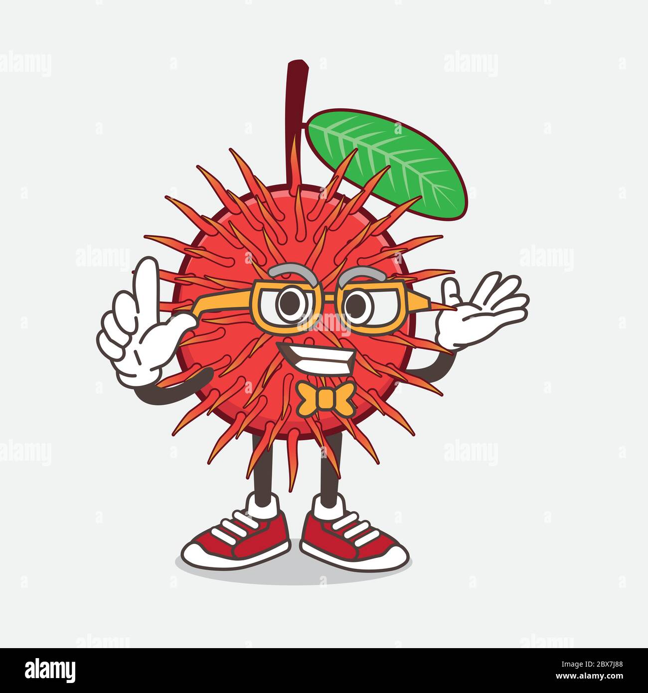 An illustration of Rambutan Fruit cartoon mascot character in geek ...