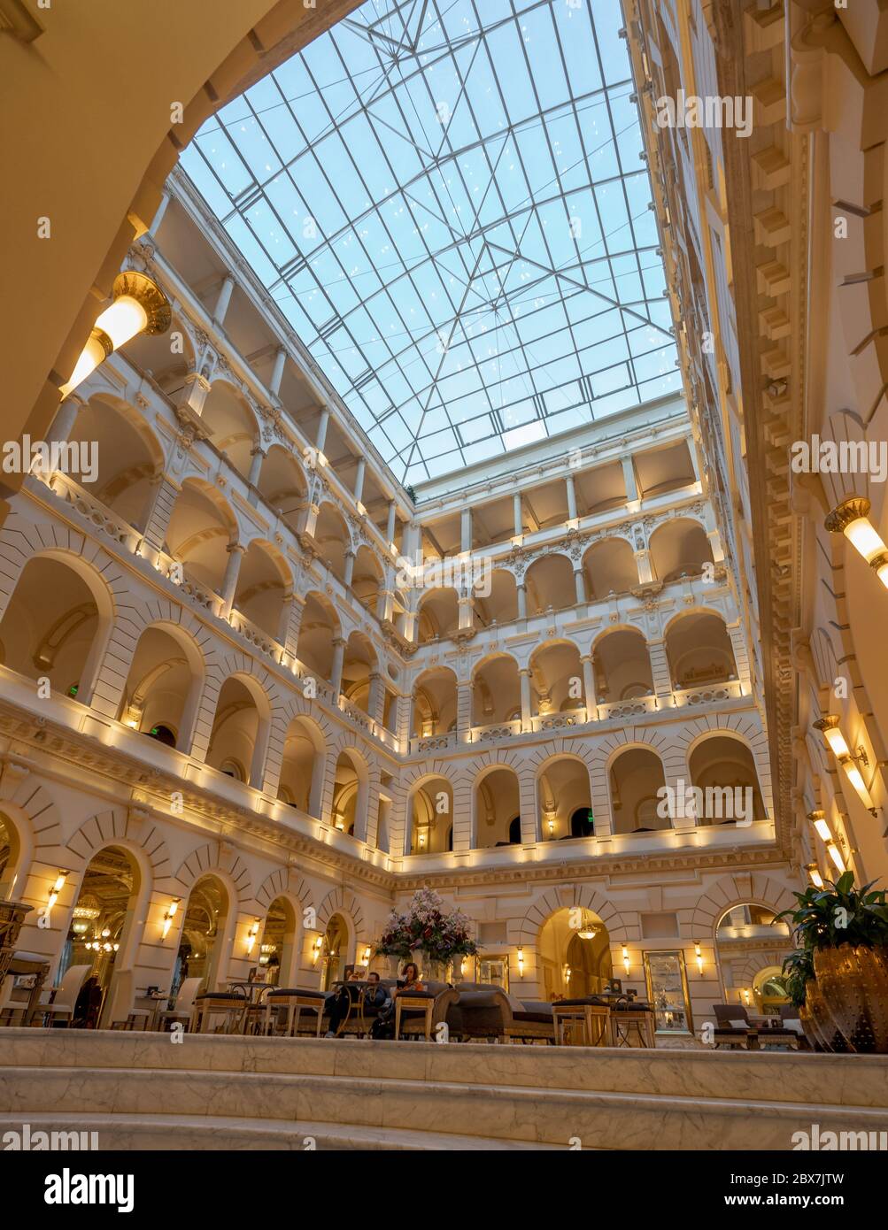 Budapest, Hungary - Feb 09, 2020: Atrium view inside New York Cafe with ...