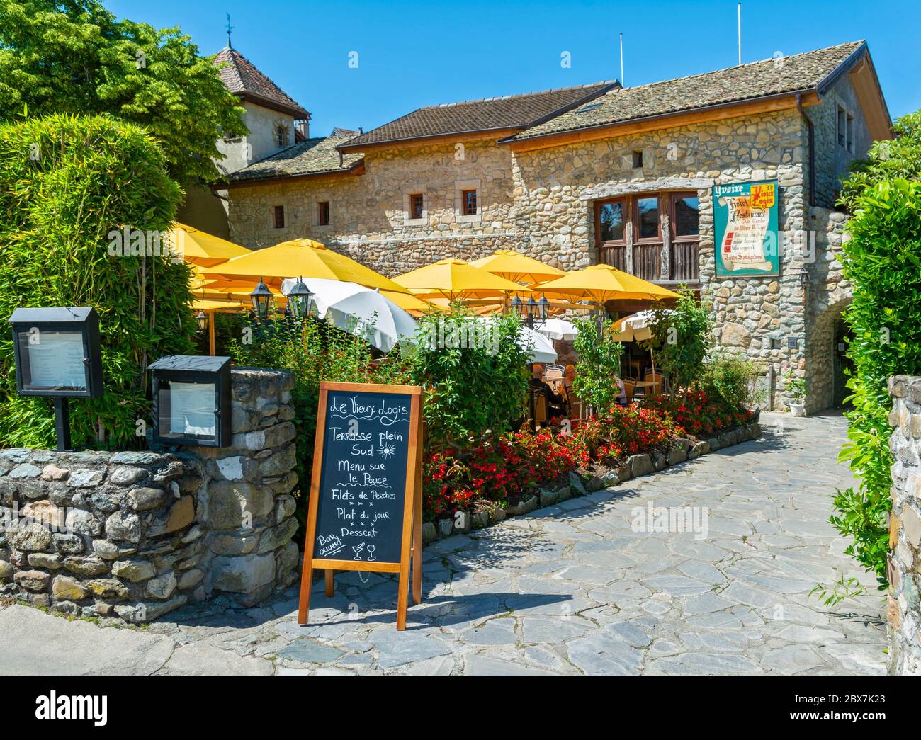 France, Yvoire, Le Vieux Logis, hotel, restaurant Stock Photo - Alamy