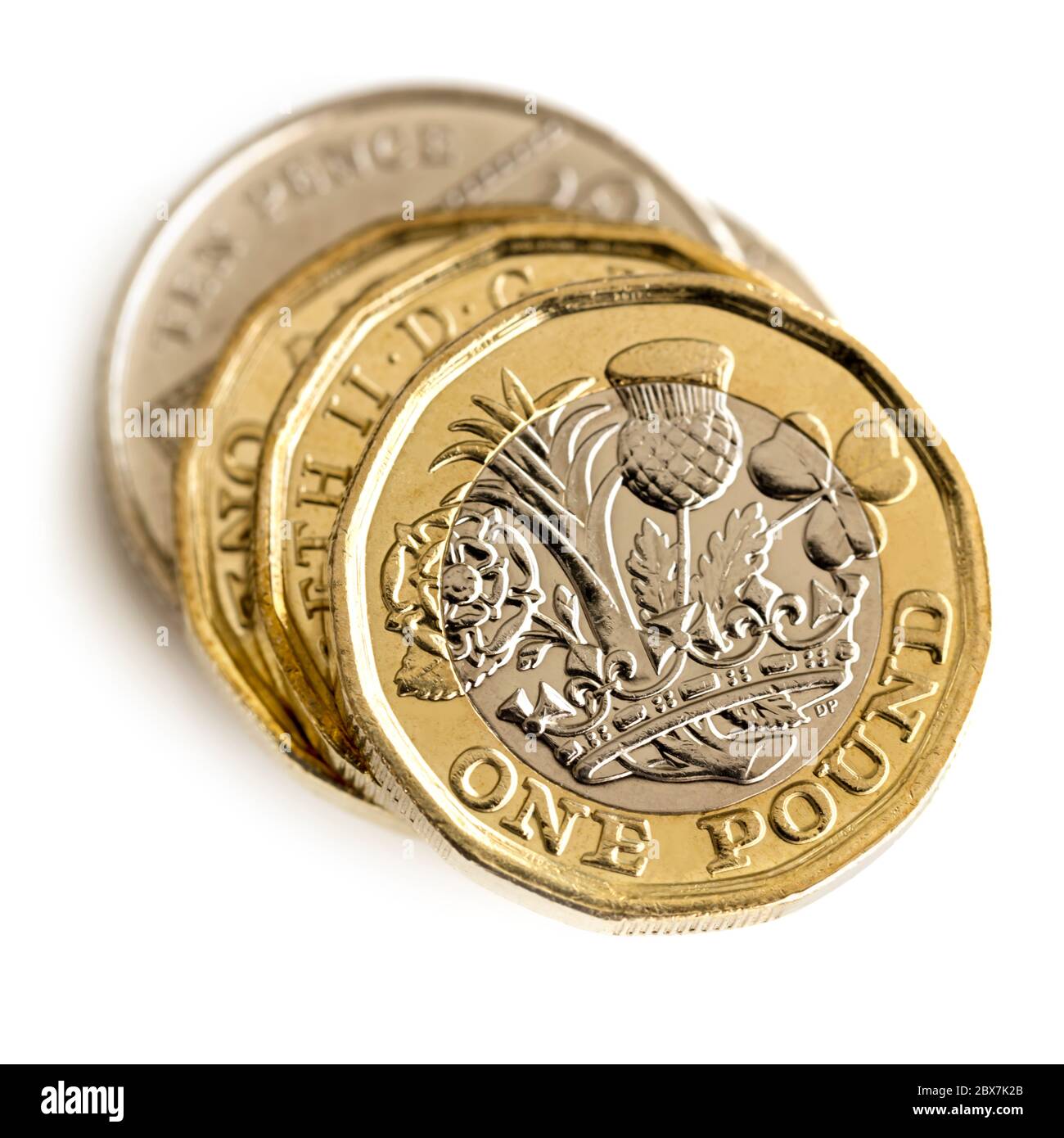 Stack of British coins, top view, isolated on white Stock Photo - Alamy