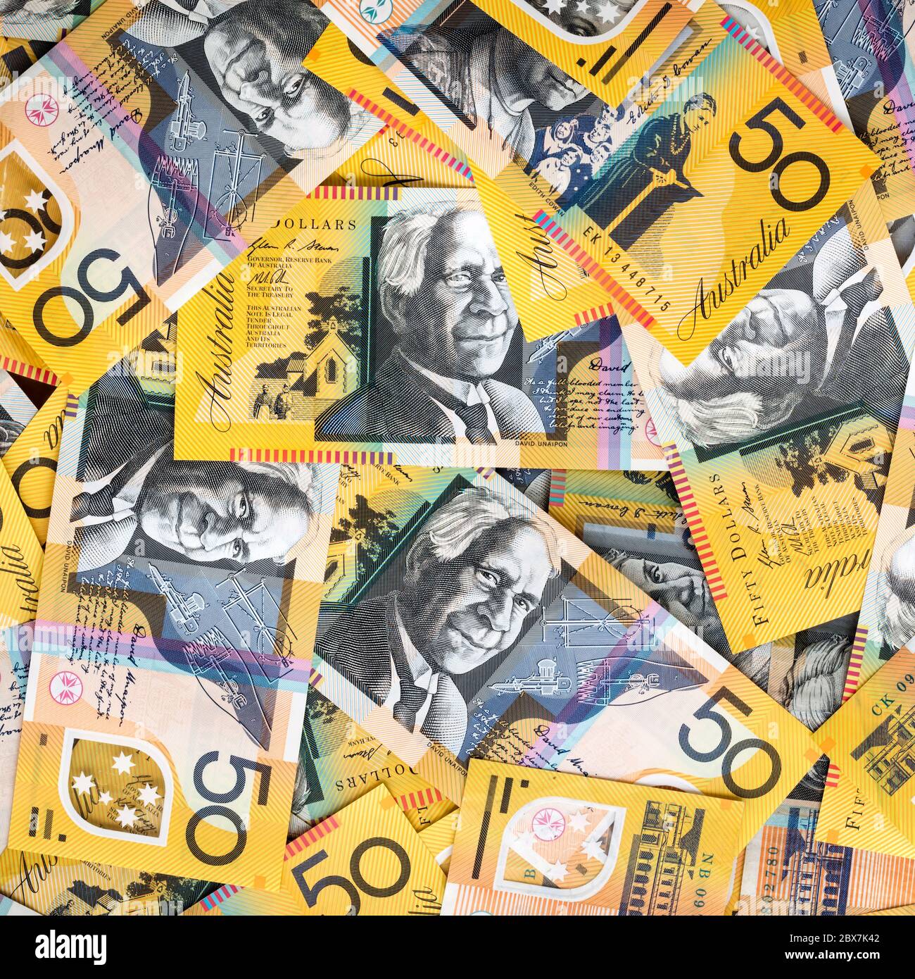 Australian money background. Fifty dollar notes, top view Stock Photo ...