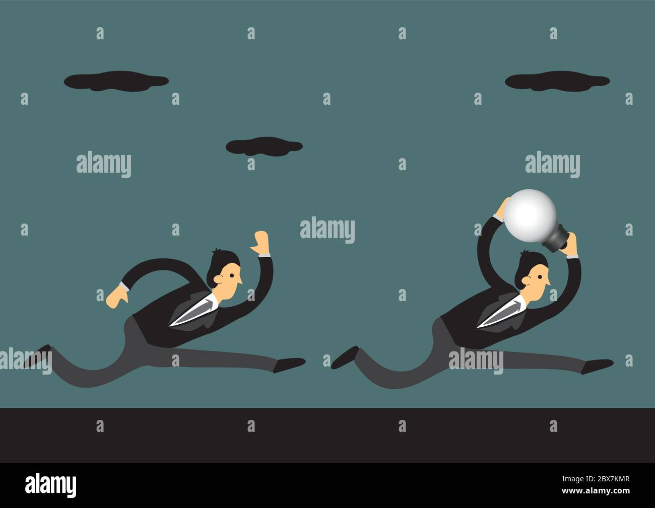 Businessman running with a big light bulb, a symbol to represent ideas ...