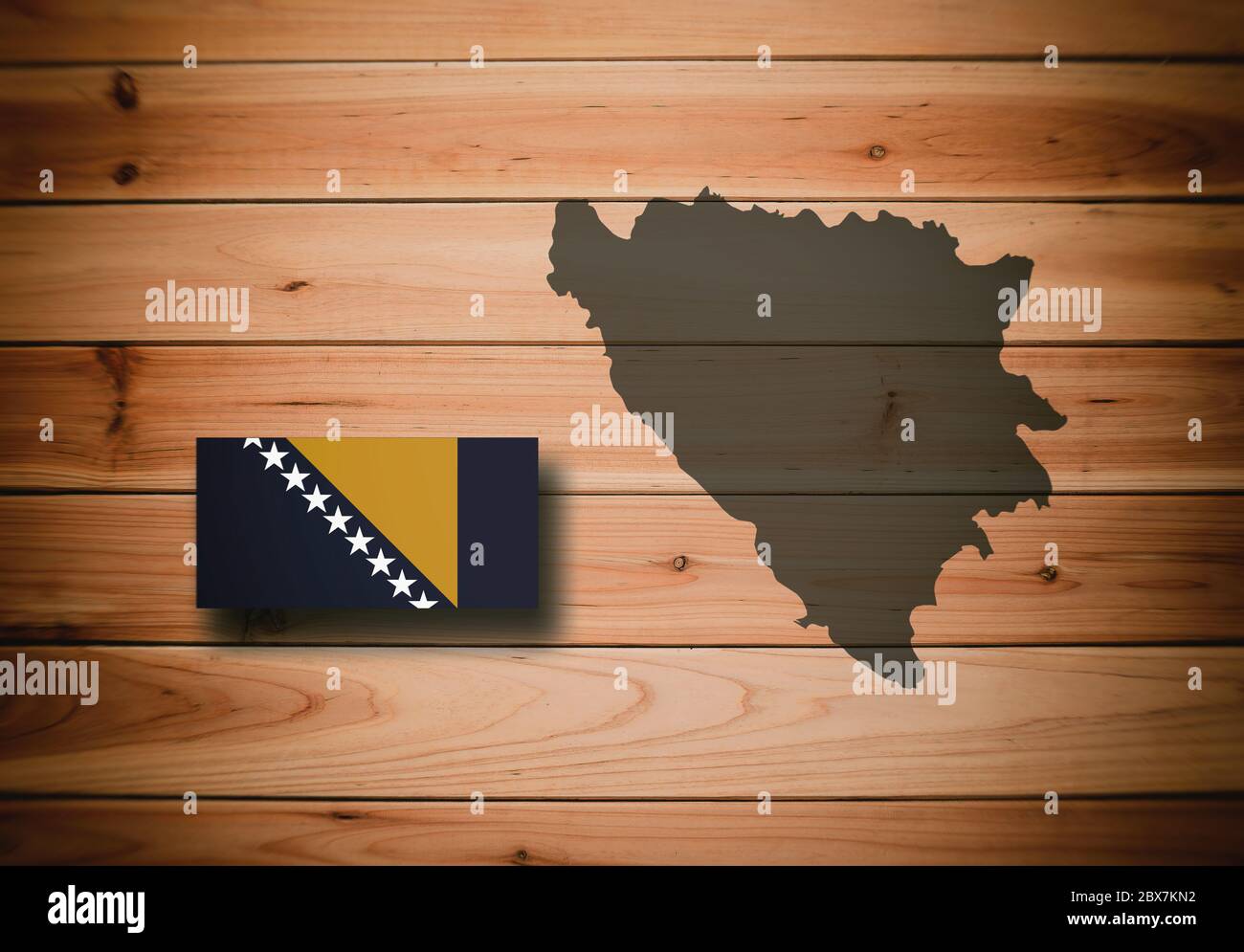 Map and flag of Bosnia and Herzegovina on a wooden background, 3D ...