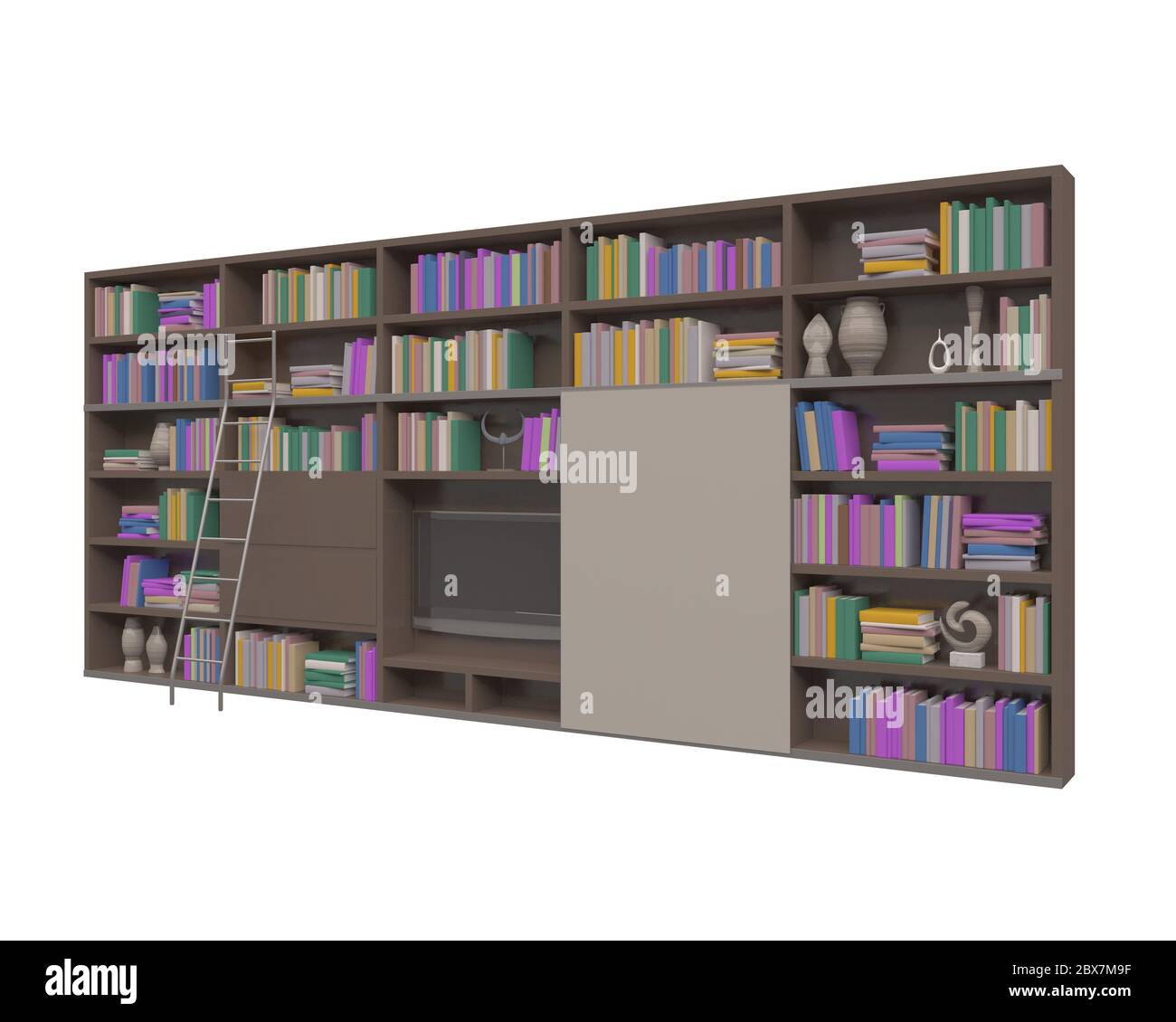 Bookcase bookshelves isolated on white 3d illustration Stock Photo - Alamy