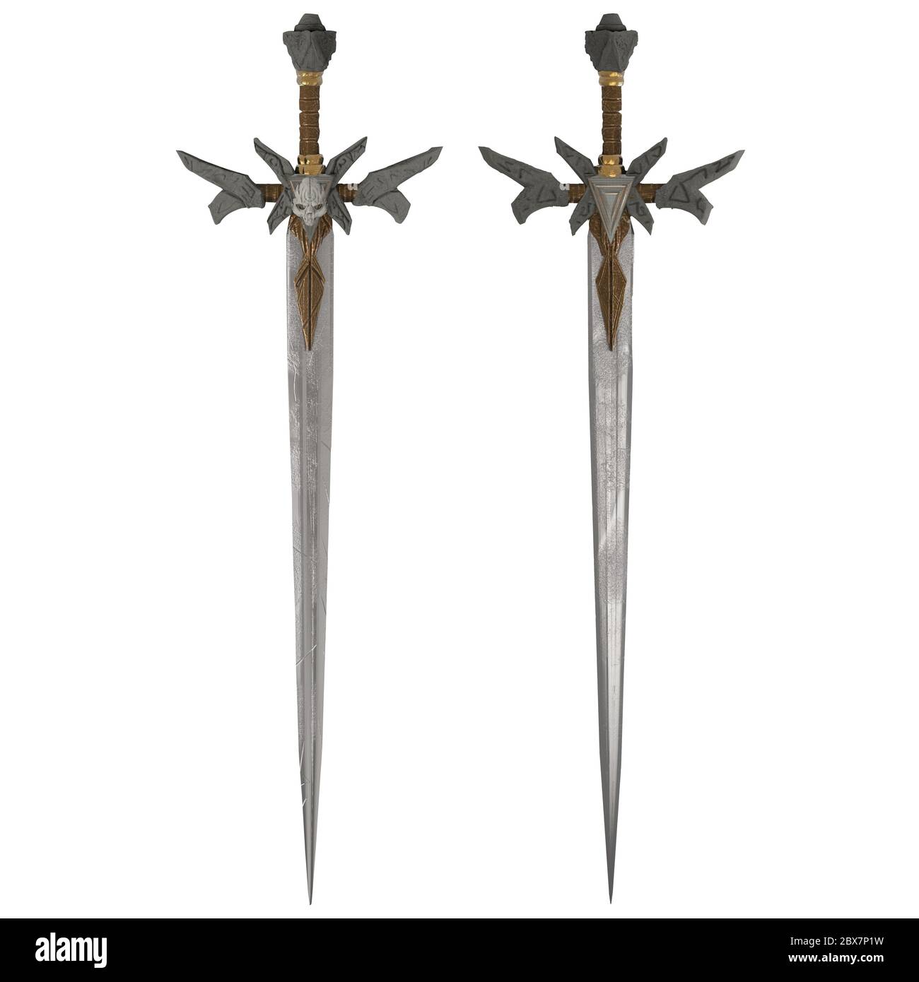 Design of a demon styled hellish metal sword front and back view ...