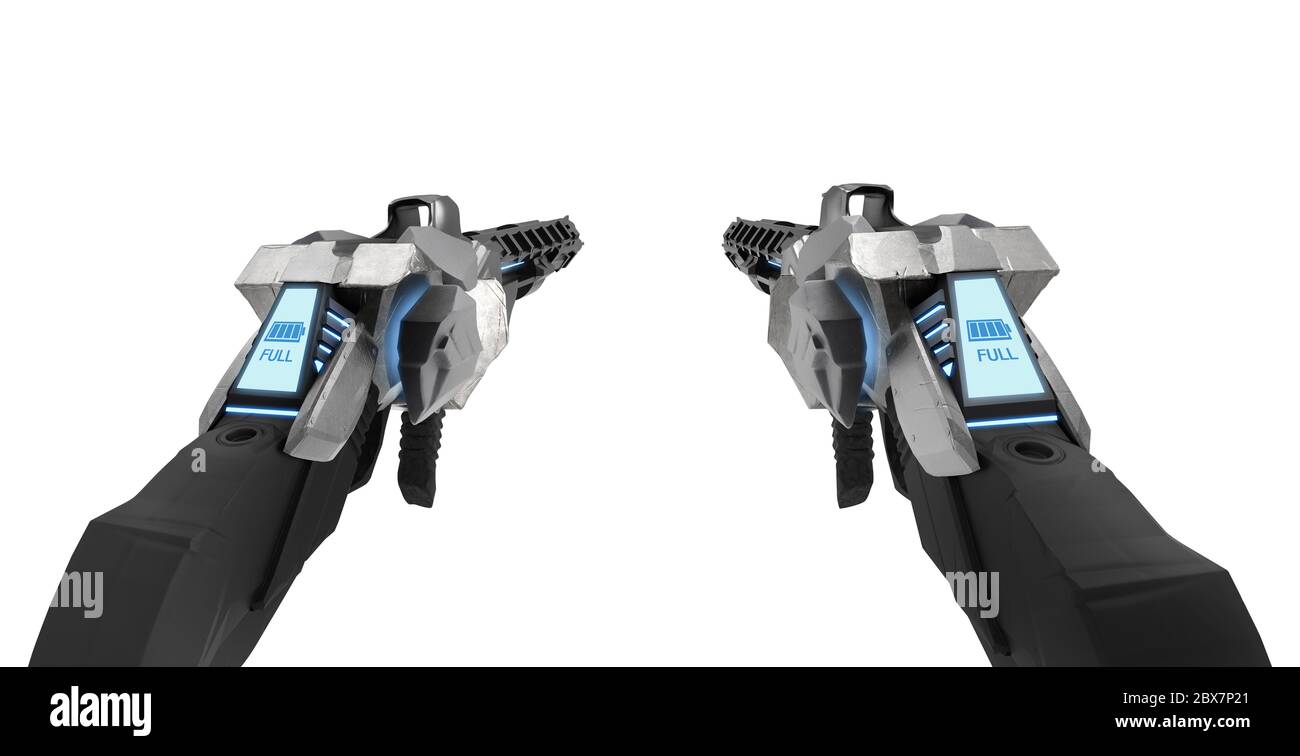 Futuristic metal guns with neon ammo indicator display from first ...