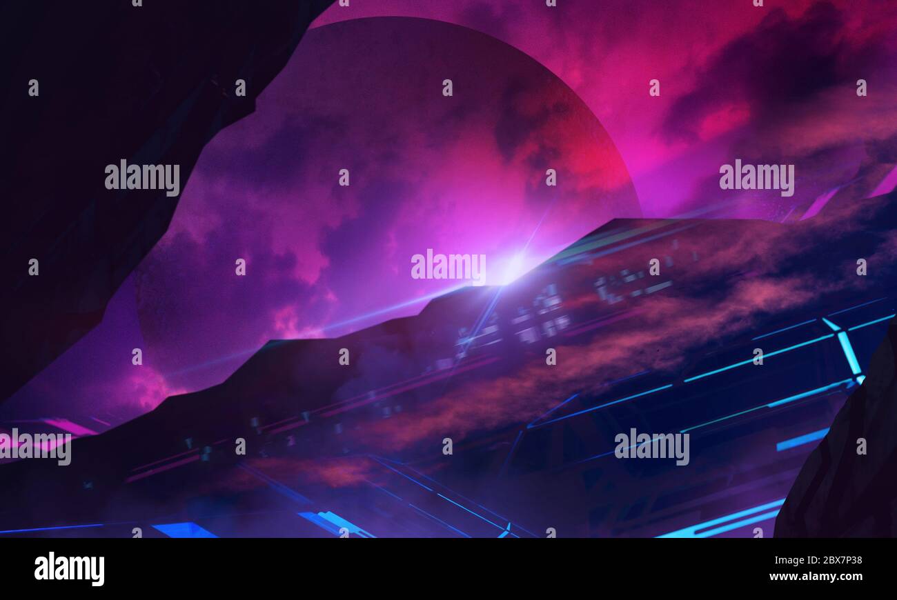 Illustration of a futuristic sci-fi space landscape background with ...