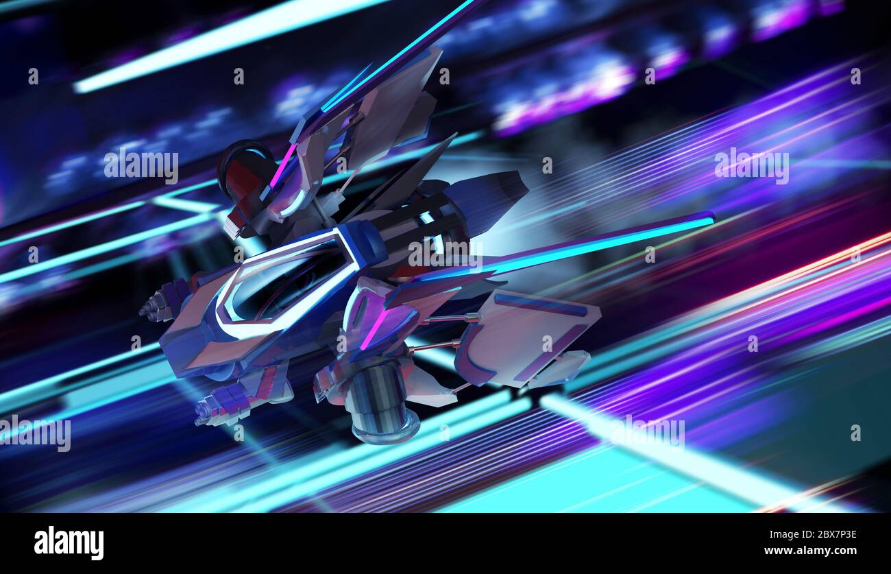 Illustration of a futuristic neon colored sci-fi spaceship aircraft ...
