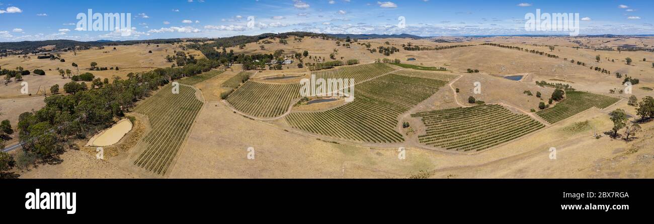 Aerial panoramic image of a winery near Lancefield in country Victoria ...