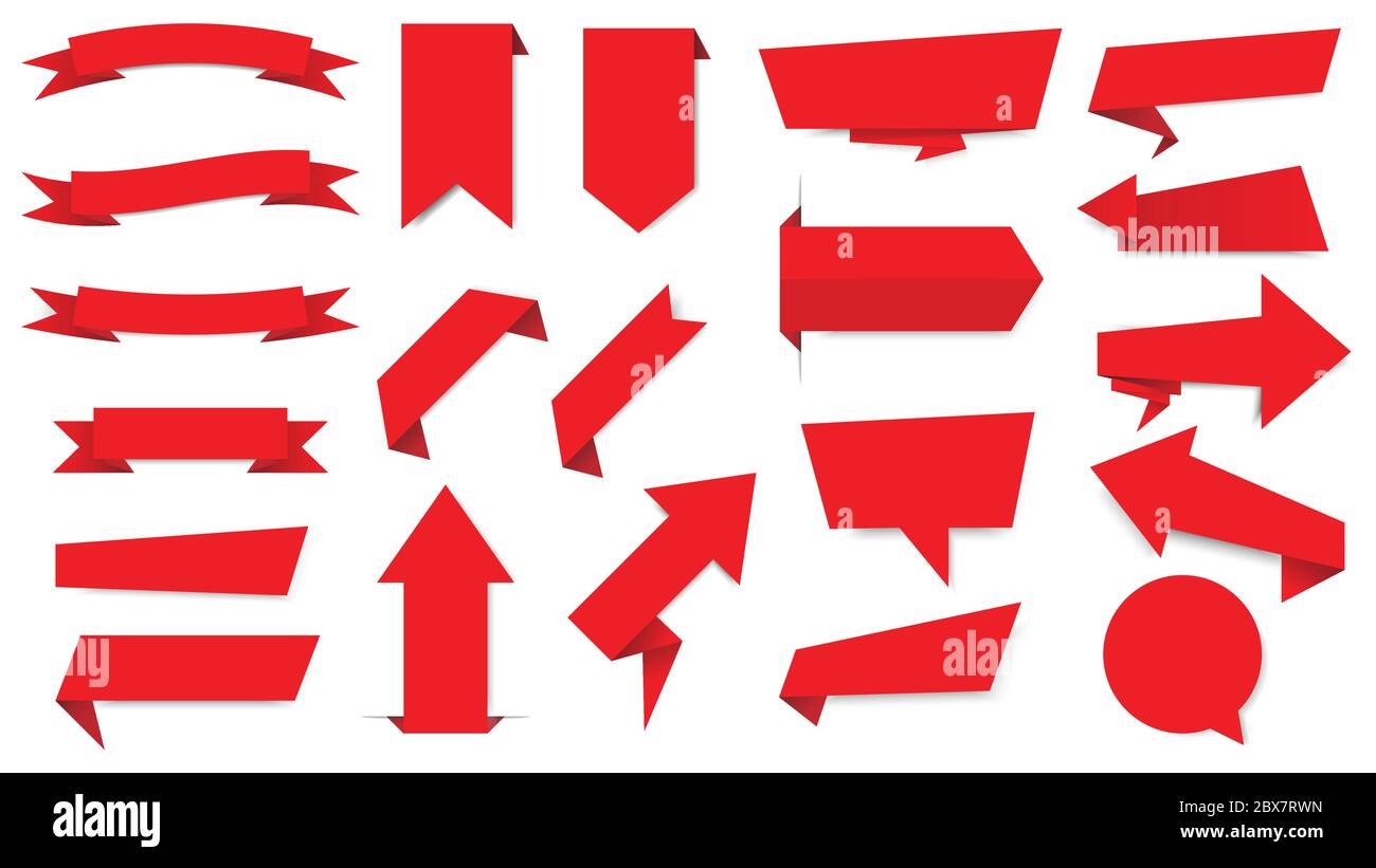 banner set, ribbon red label collection, vector illustration Stock ...
