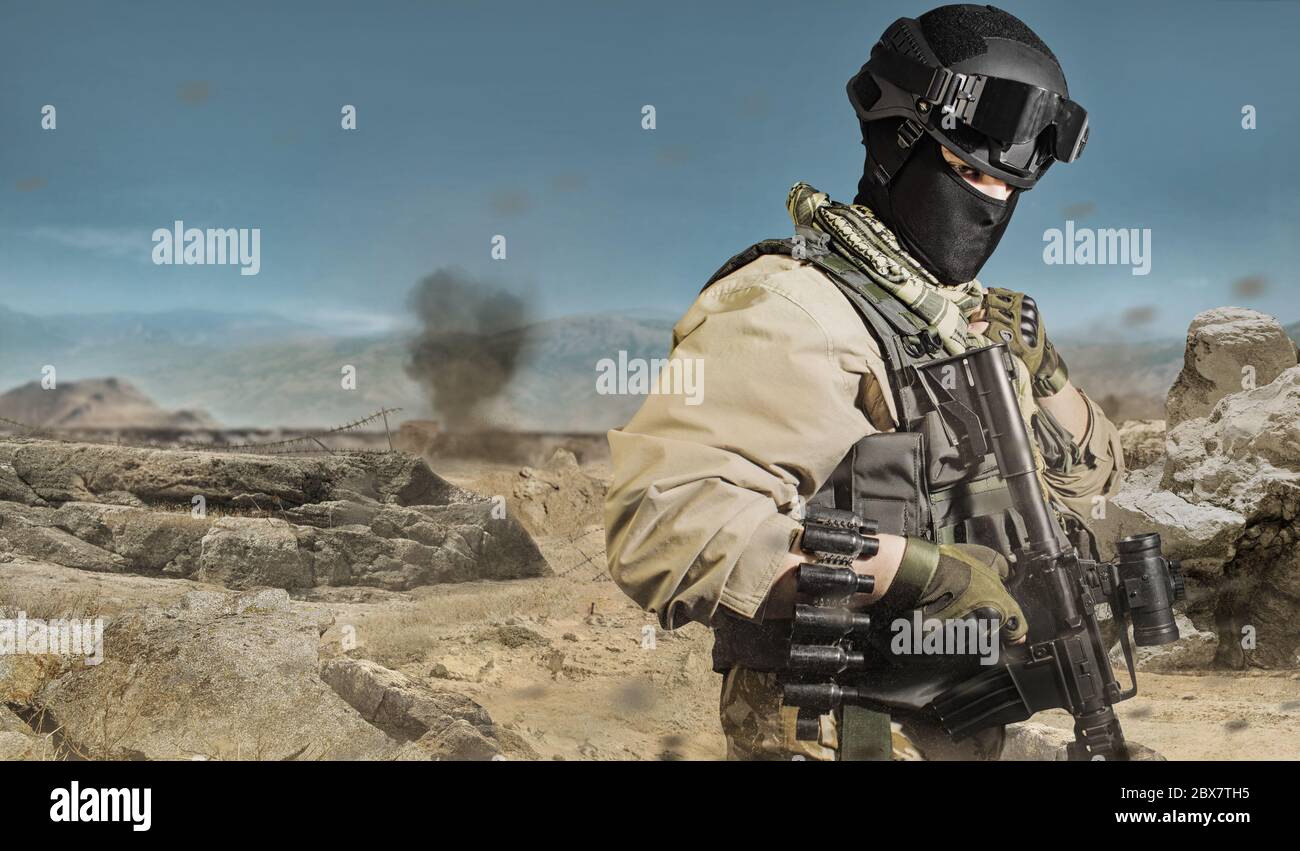 Military Soldier Shoot With Gun In Deserts 5k Wallpaper Hd Wallpapers