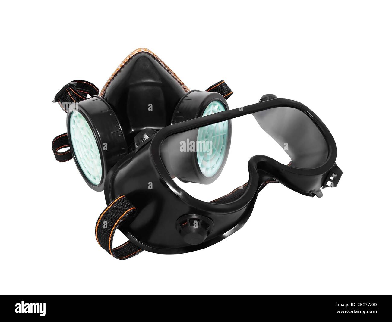 Isolated respirator rubber mask with filters and protection glasses ...