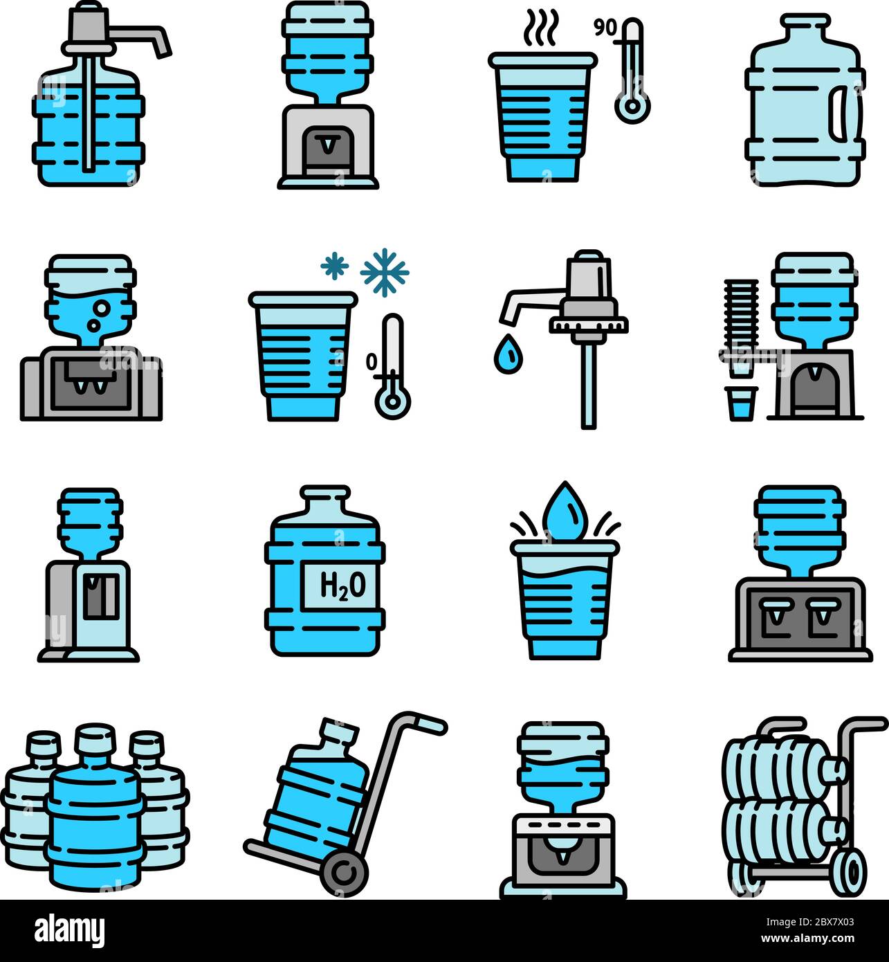 Cooler water icons set. Outline set of cooler water vector icons for ...