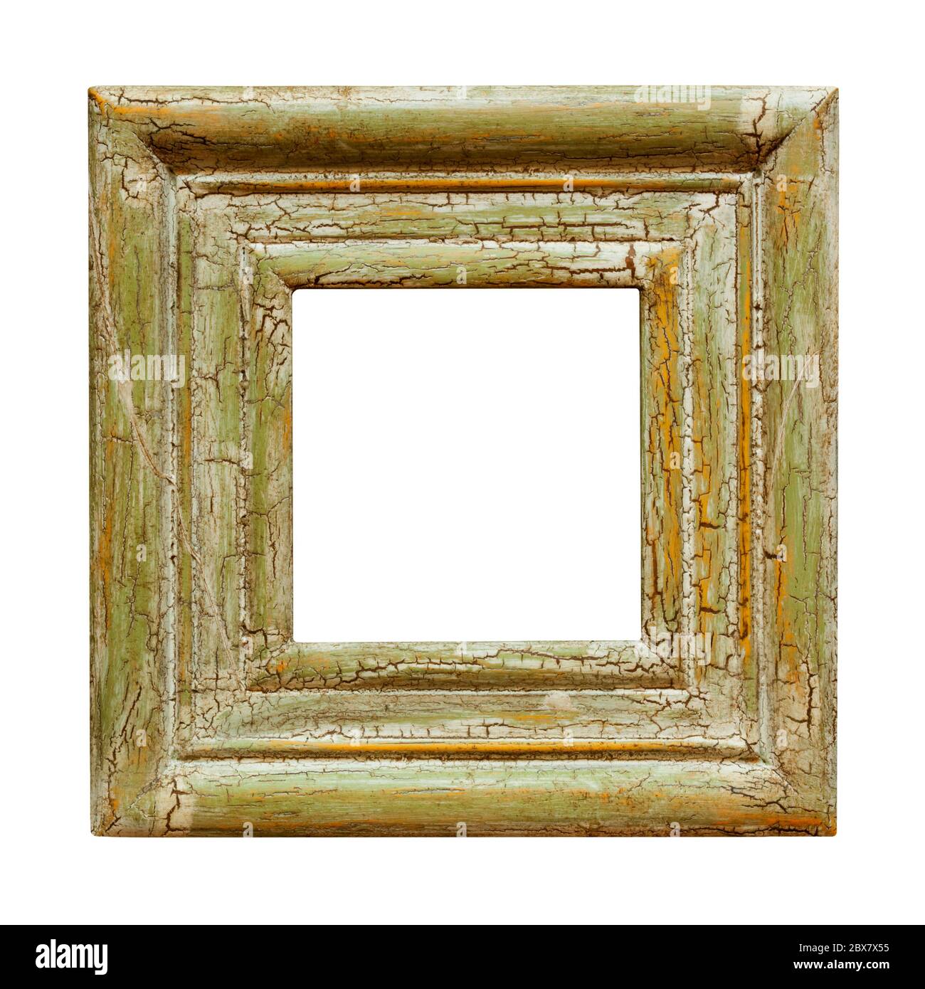 Square picture frame, with distressed crackle finish. Isolated on white ...