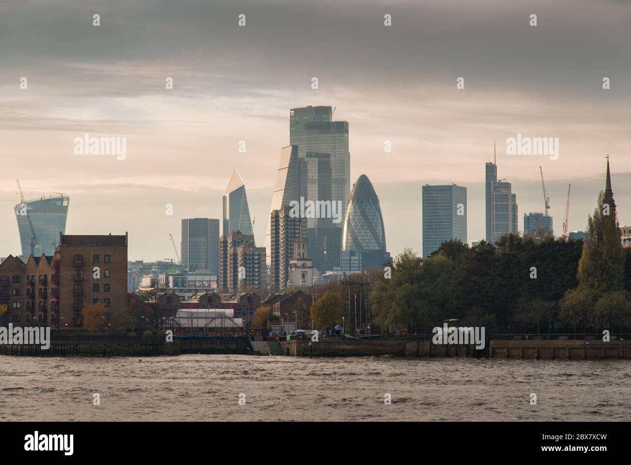 Modern development with skyline and iconic buildings hi-res stock ...