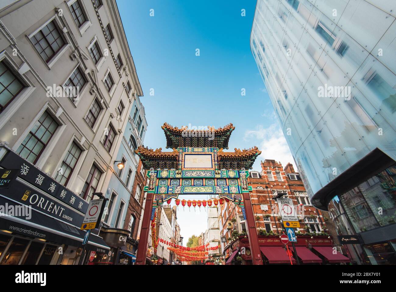 London, UK - October 19, 2019: Entrance to the Chinatown area, which is ...