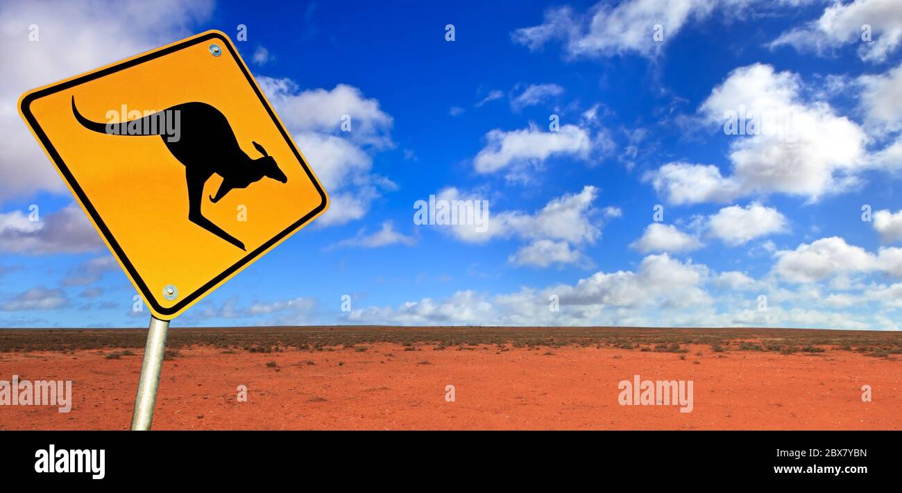Kangaroo warning sign in the Australian outback. Western New South ...