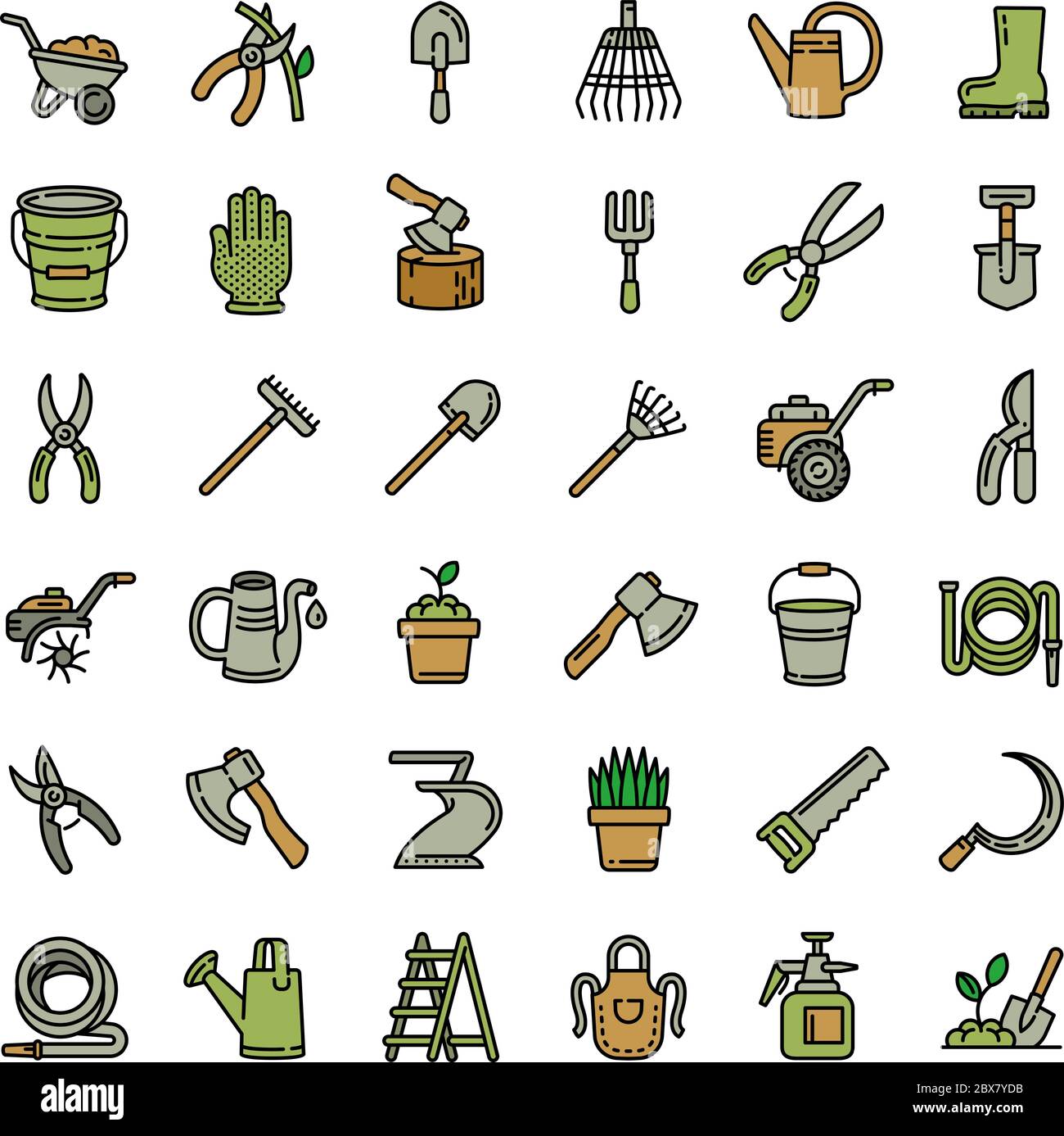 Gardening tools icons set. Outline set of gardening tools vector icons ...