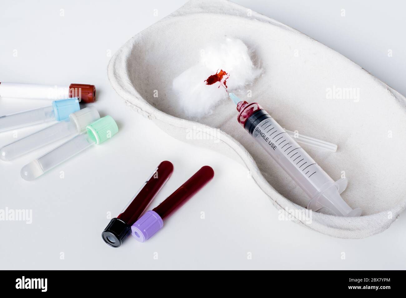 Blood collection syringe and blood tubes Stock Photo - Alamy