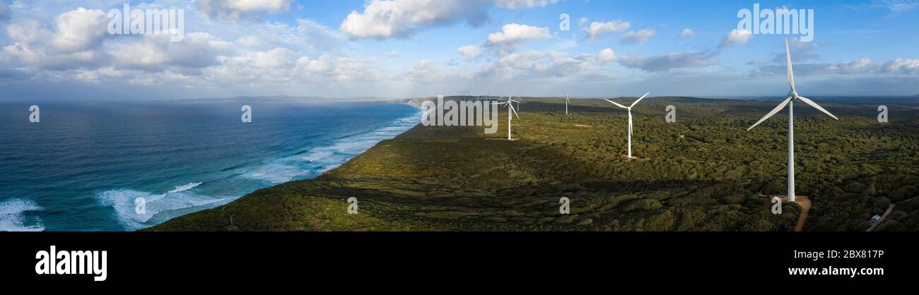 Panoramic aerial view of the Albany wind farm, originally commissioned ...