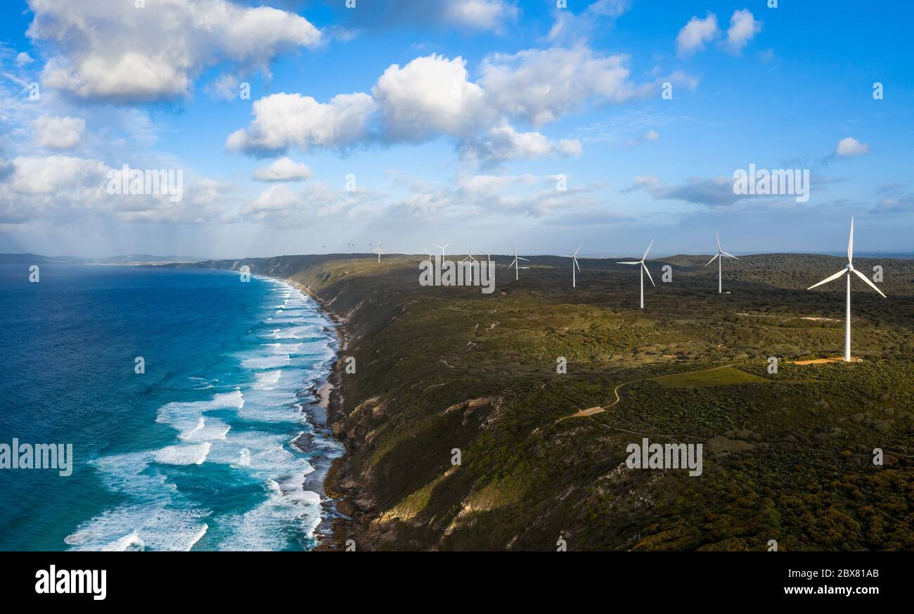 Panoramic aerial view of the Albany wind farm, originally commissioned ...