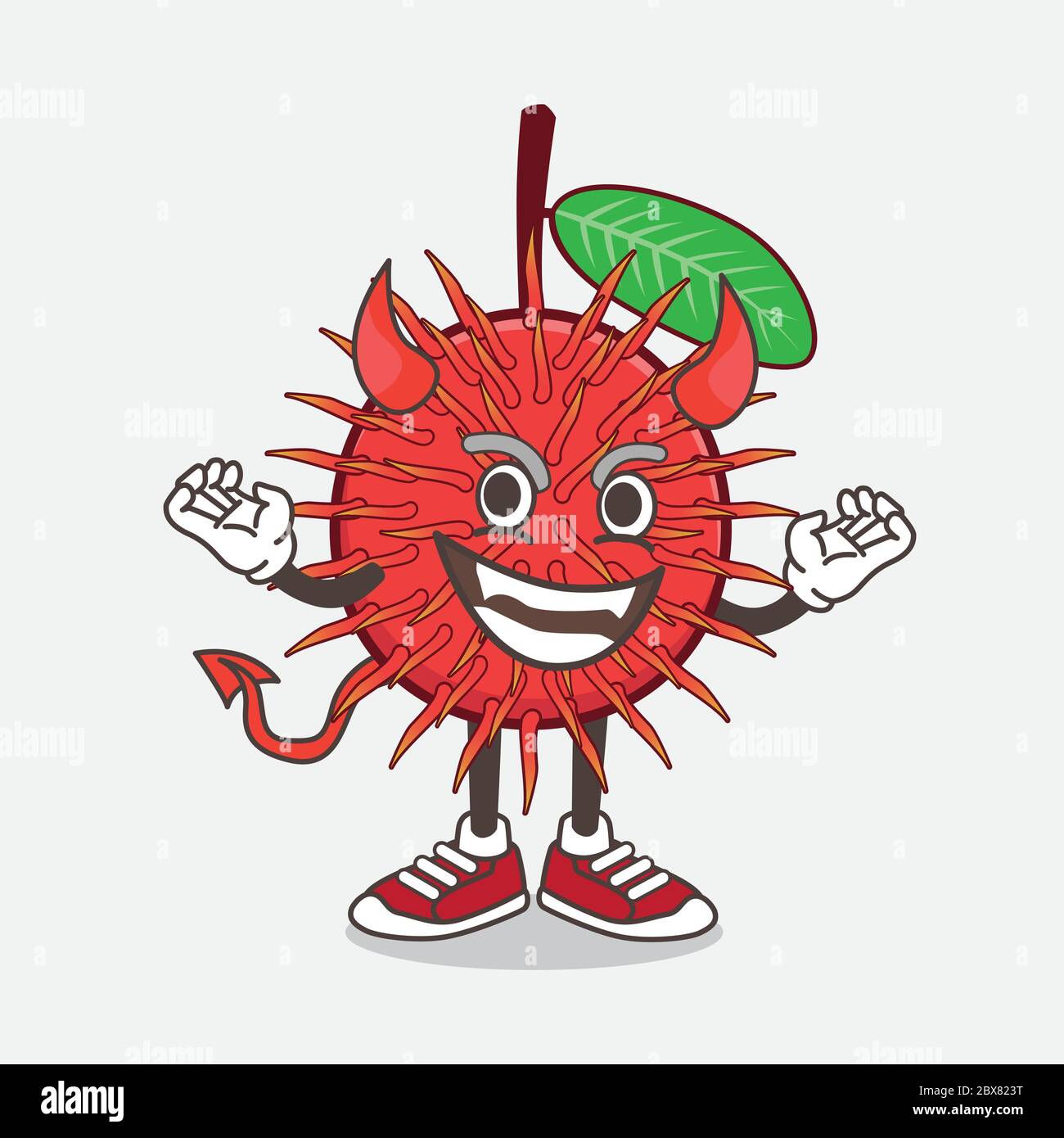 An illustration of Rambutan Fruit cartoon mascot character as red devil ...