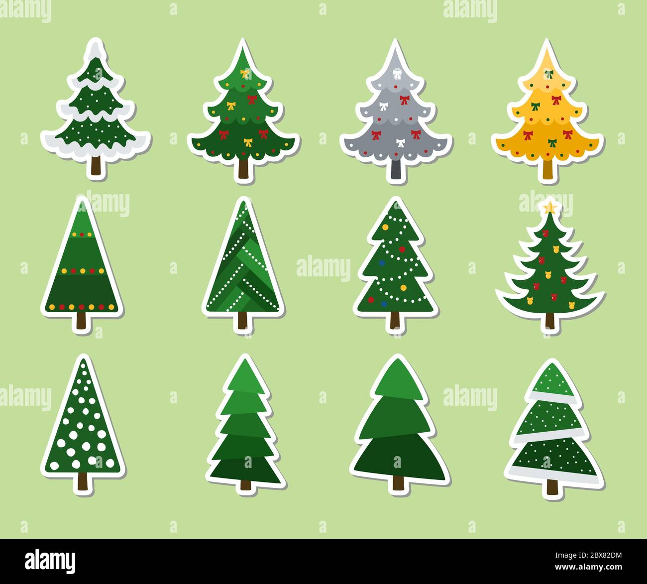 Christmas tree. Set of Christmas tree stickers with festive decor ...