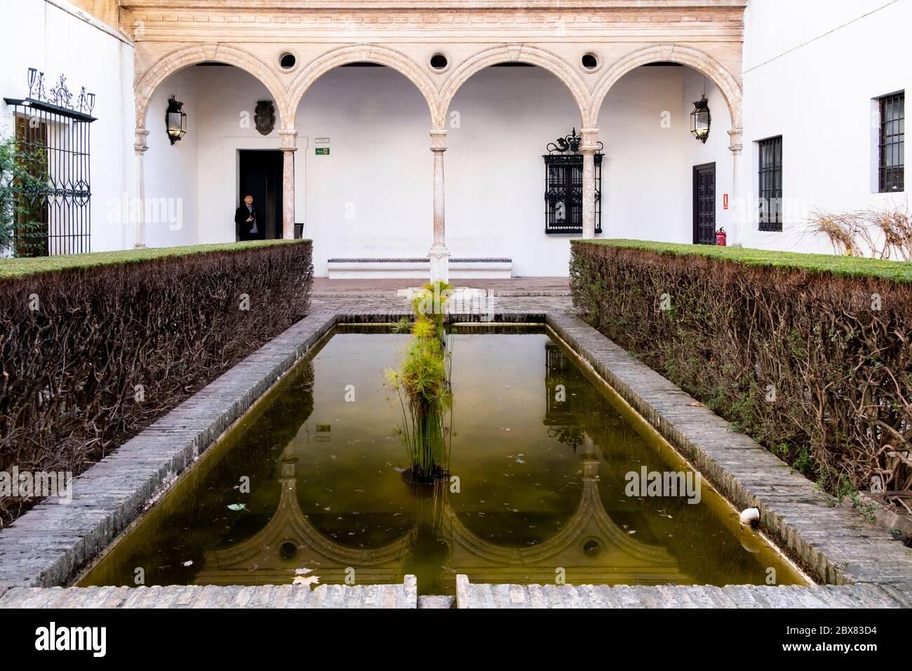 One of the beautiful patios of the Alcazar. Seville, Andalusia. Spain ...