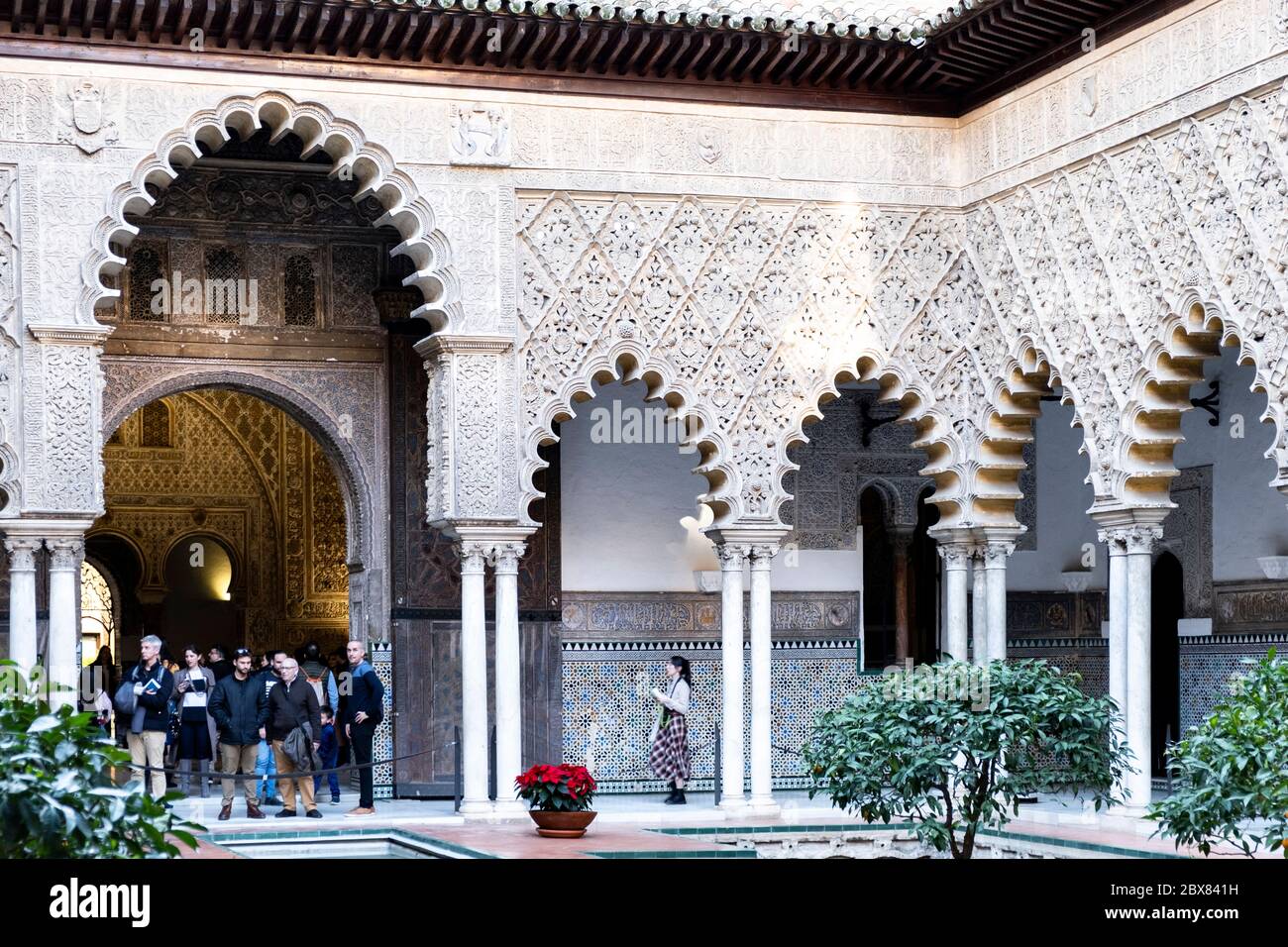 One of the beautiful patios of the Alcazar. Seville, Andalusia. Spain ...