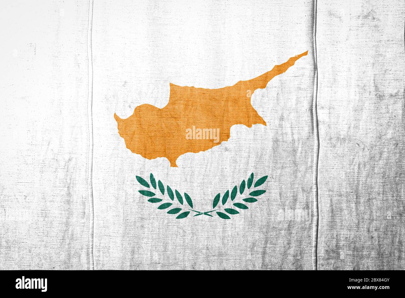 National flag of Cyprus depicting in paint colors on old textile. Flag ...