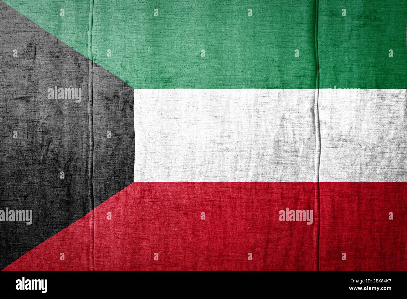 National flag of Kuwait depicting in paint colors on old textile. Flag ...