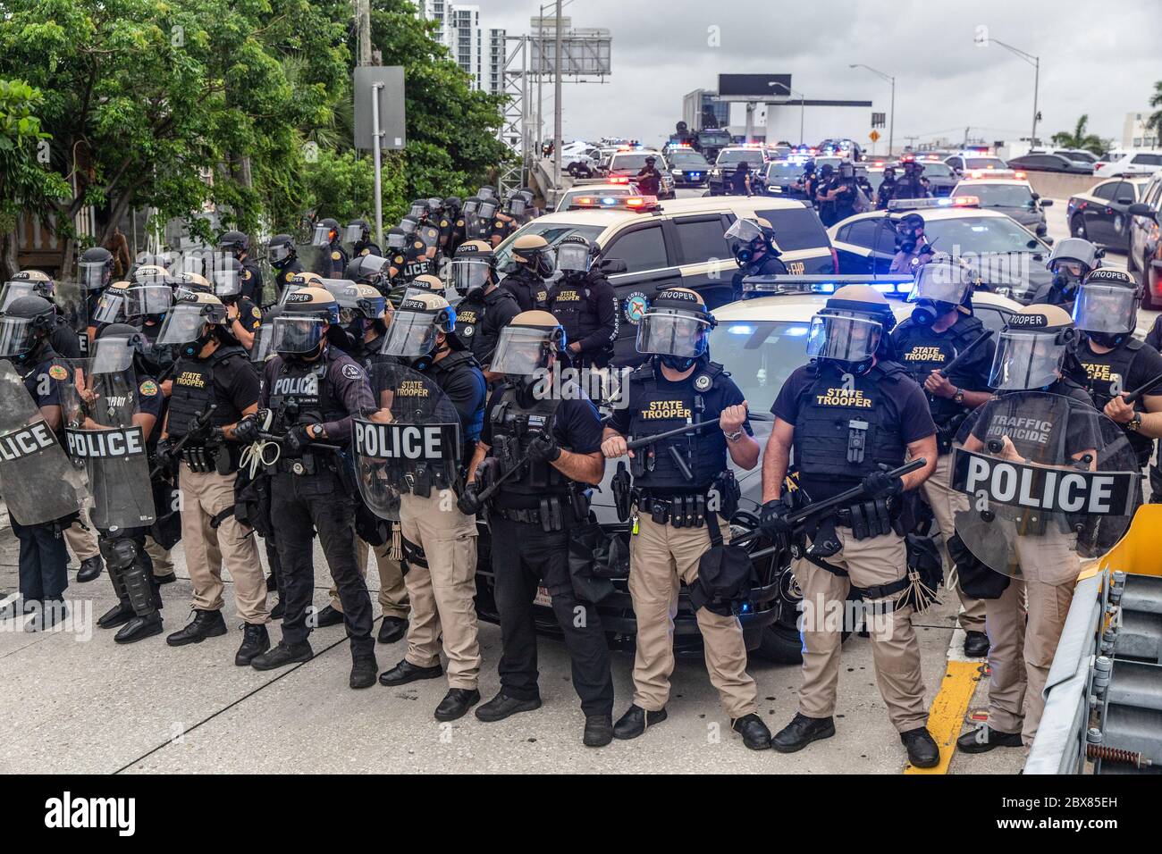 Miami, United States. 05th June, 2020. Riot police block access to I ...